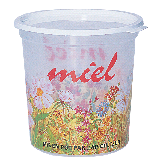 240 pots en plastique pour miel 1 kg PSL - modèle champêtre transparent