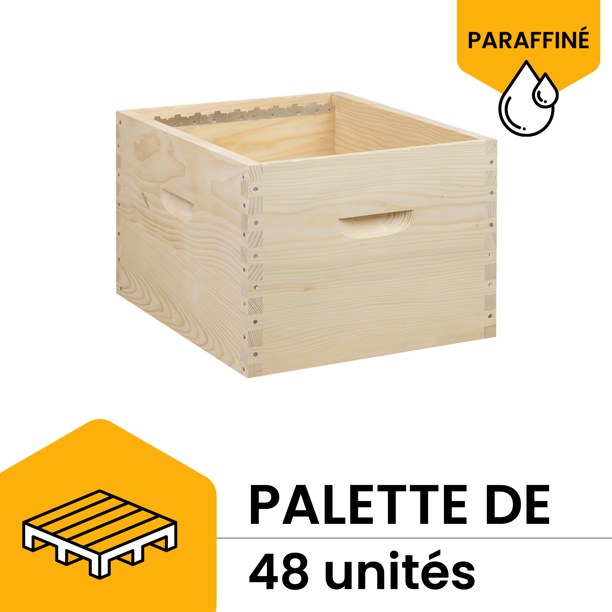 Palette 48 corps Dadant 10 cadres tenons paraffinés Ruchéco